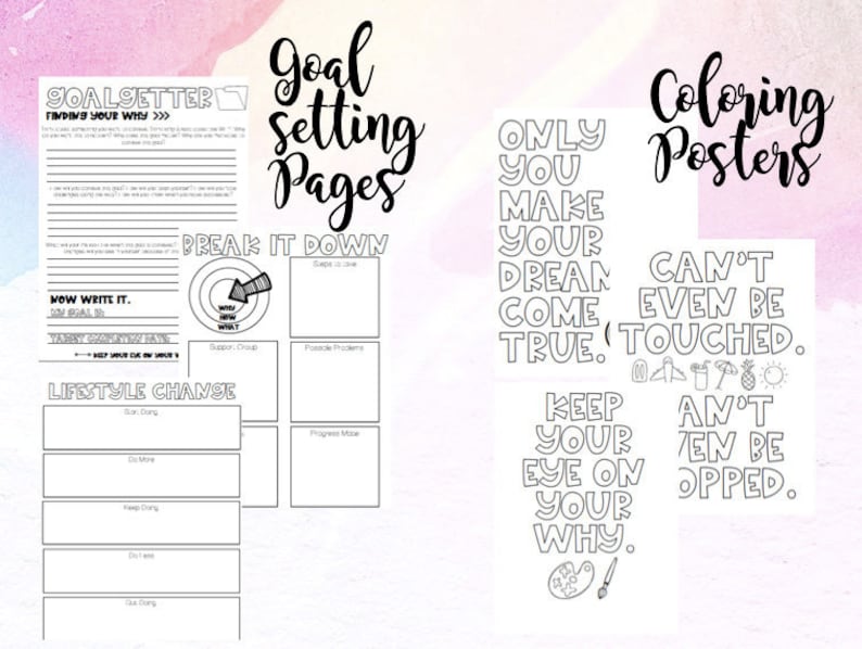 Goal Setting With Motivational Coloring Sheets - Etsy