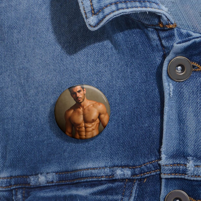 Muscle Man Sexy Shirtless Gay Pin Buttons Lapel Pins, Workout Brooch ...