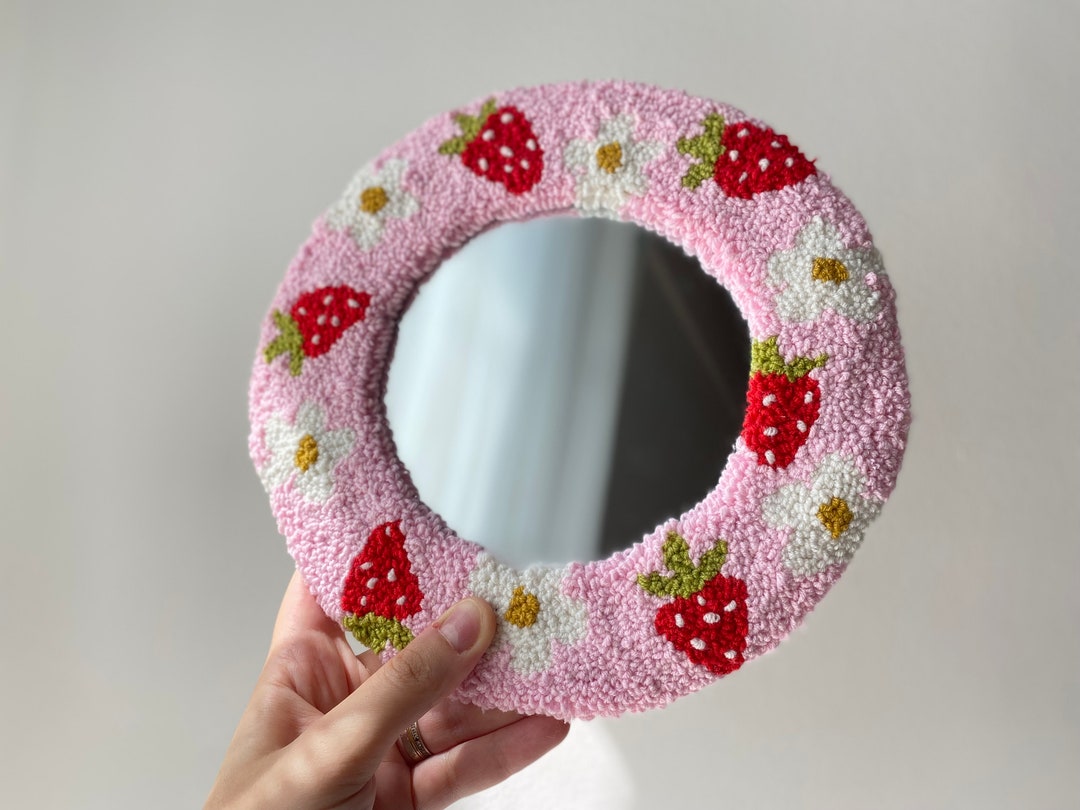 Strawberry Punch Mirror, Hanmade Pink Mirror, Tufted Minimal Mirror ...