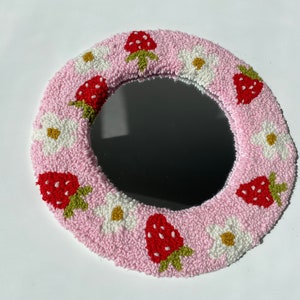 Strawberry Punch Mirror, Hanmade Pink Mirror, Tufted Minimal Mirror ...