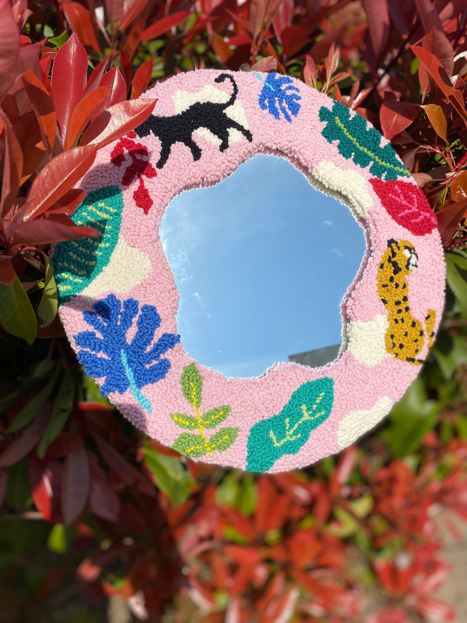 Animal Punch Needle Mirror Tufted Pink Wall Mirror Home - Etsy