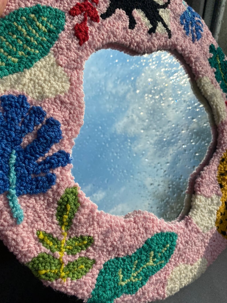Animal Punch Needle Mirror Tufted Pink Wall Mirror Home - Etsy