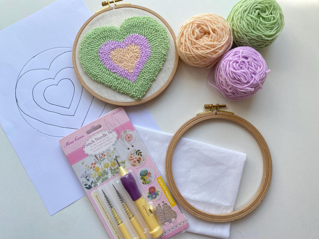 Heart Starter Kit, Beginner Kit, Embroidery Kit, Diy Kit, Punch Needle ...
