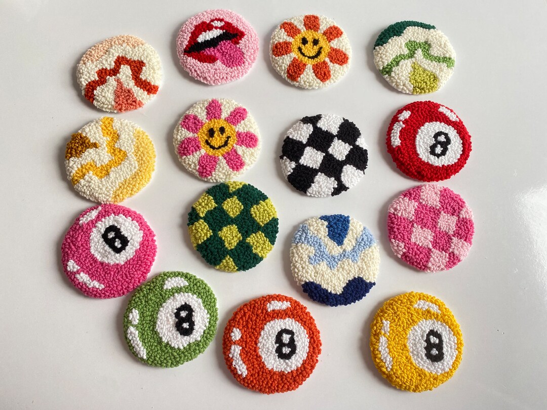 Flower Car Coaster, 8 Ball Car Coaster, Punch Needle Car Accessories ...