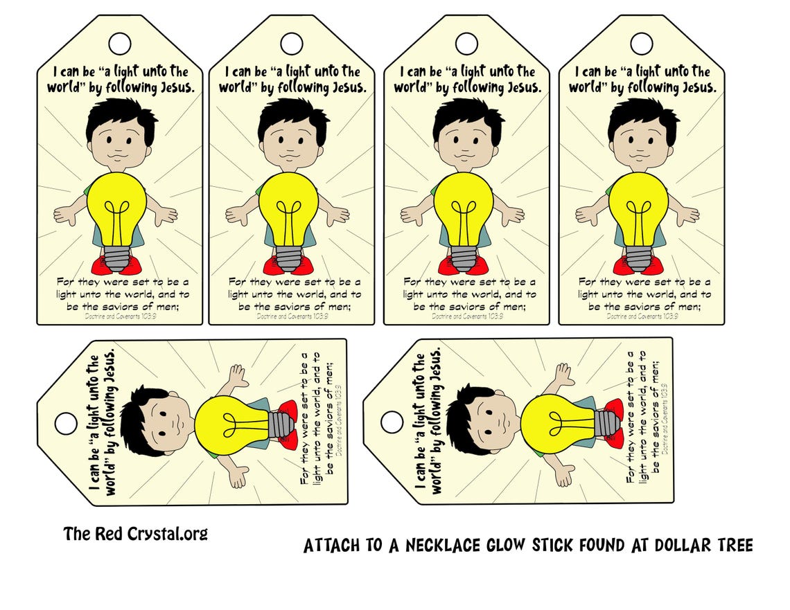 Glow Stick Gift Tag: LDS Religious Primary - "light Unto the World" - Etsy