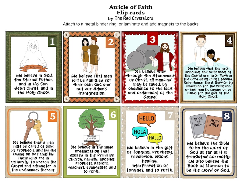 13 Articles of Faith, Flip Book or Flash Cards, Nice Pictures, Mark off ...