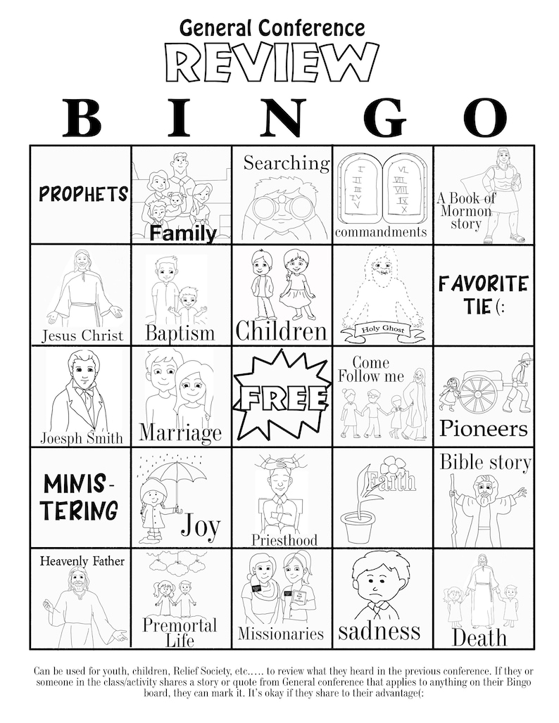 LDS Youth Lesson General Conference Review, Bingo Game - Etsy