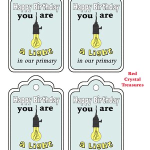 Happy Birthday, You Are a Light in Our Primary, Glow Stick Gift Tag - Etsy