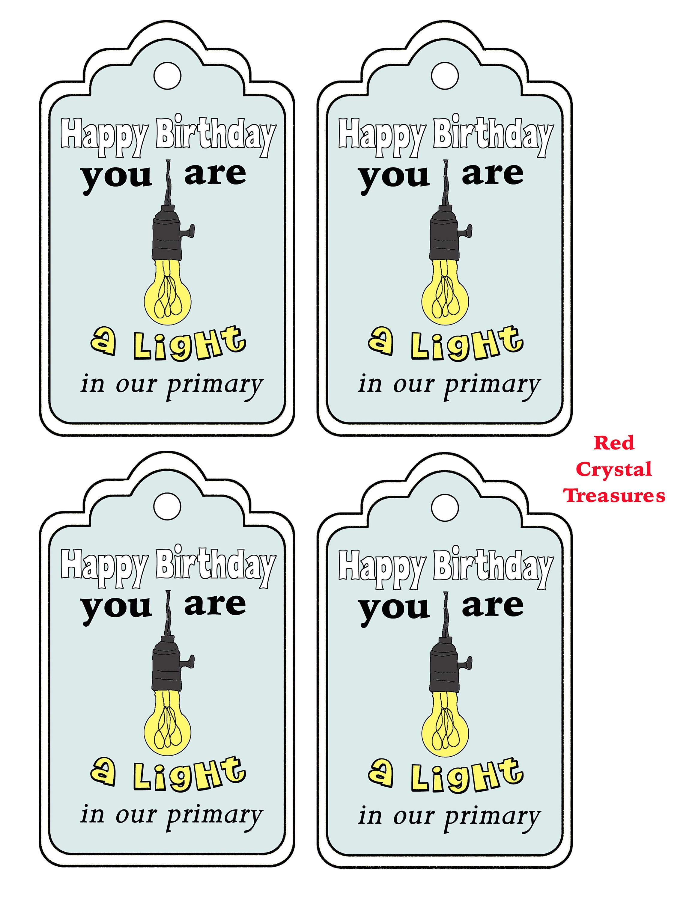 Happy Birthday, You Are a Light in Our Primary, Glow Stick Gift Tag - Etsy