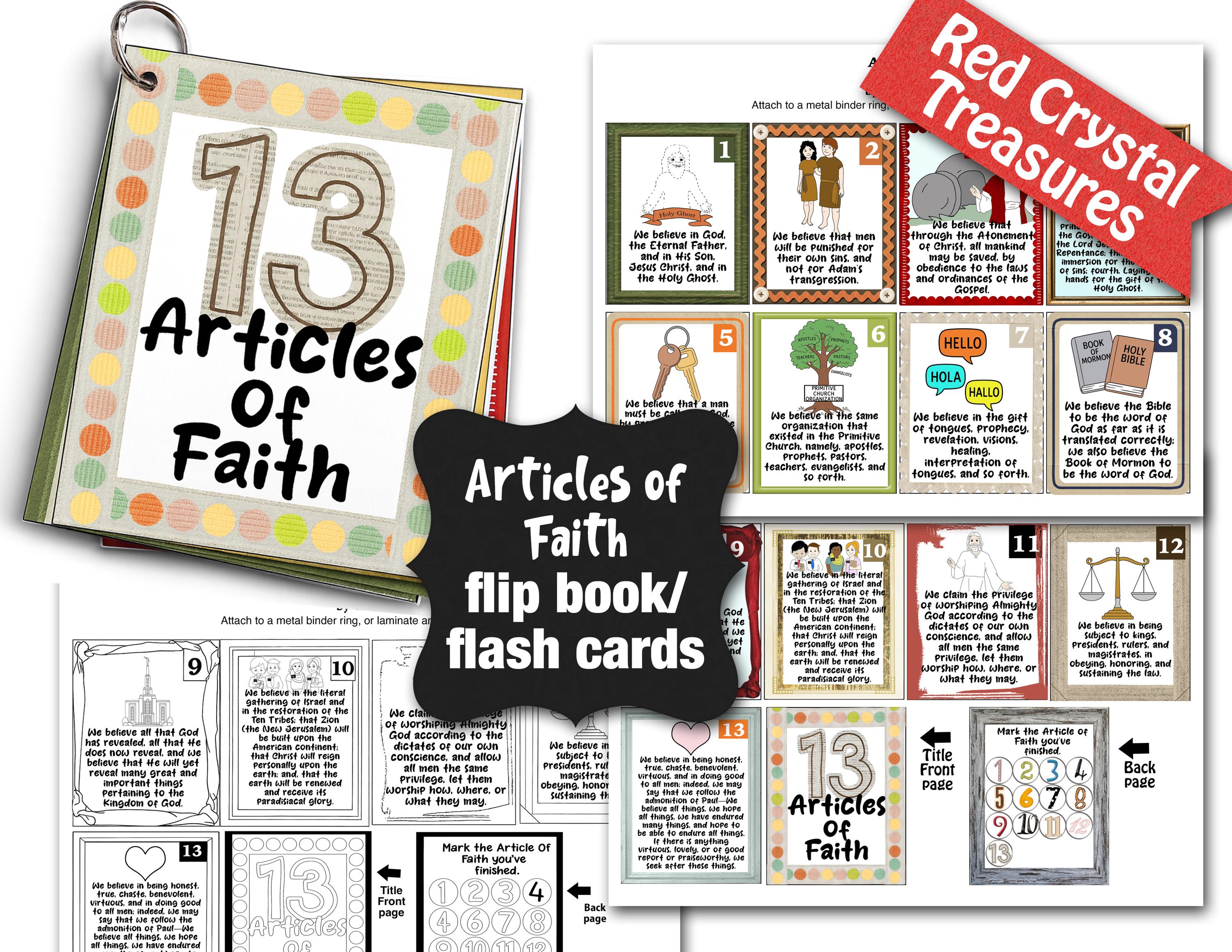 13 Articles of Faith, Flip Book or Flash Cards, Nice Pictures, Mark off ...