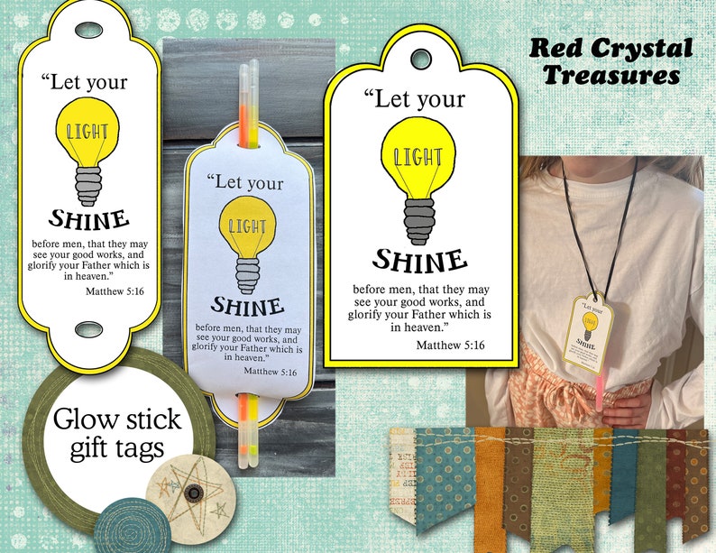 Glow Stick Gift Tag, Let Your Light Shine Matthew 5:16, Come Follow Me ...