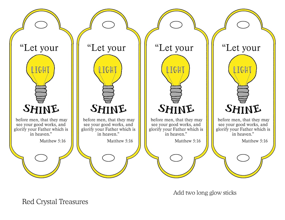 Glow Stick Gift Tag, Let Your Light Shine Matthew 5:16, Come Follow Me ...