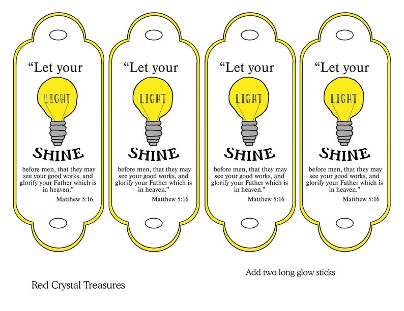Glow Stick Gift Tag, Let Your Light Shine Matthew 5:16, Come Follow Me ...