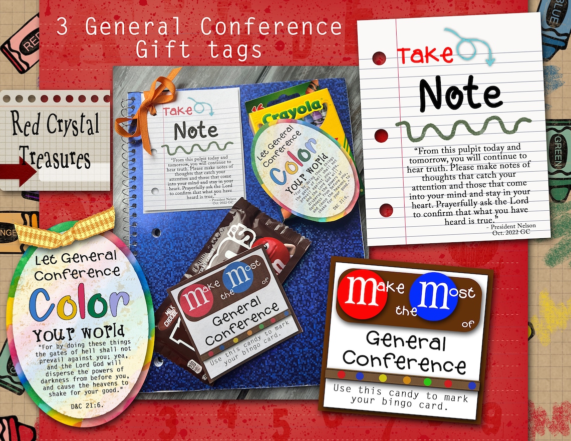 3 LDS General Conference Gift Tags, Take Note, Make the Most, and Color ...
