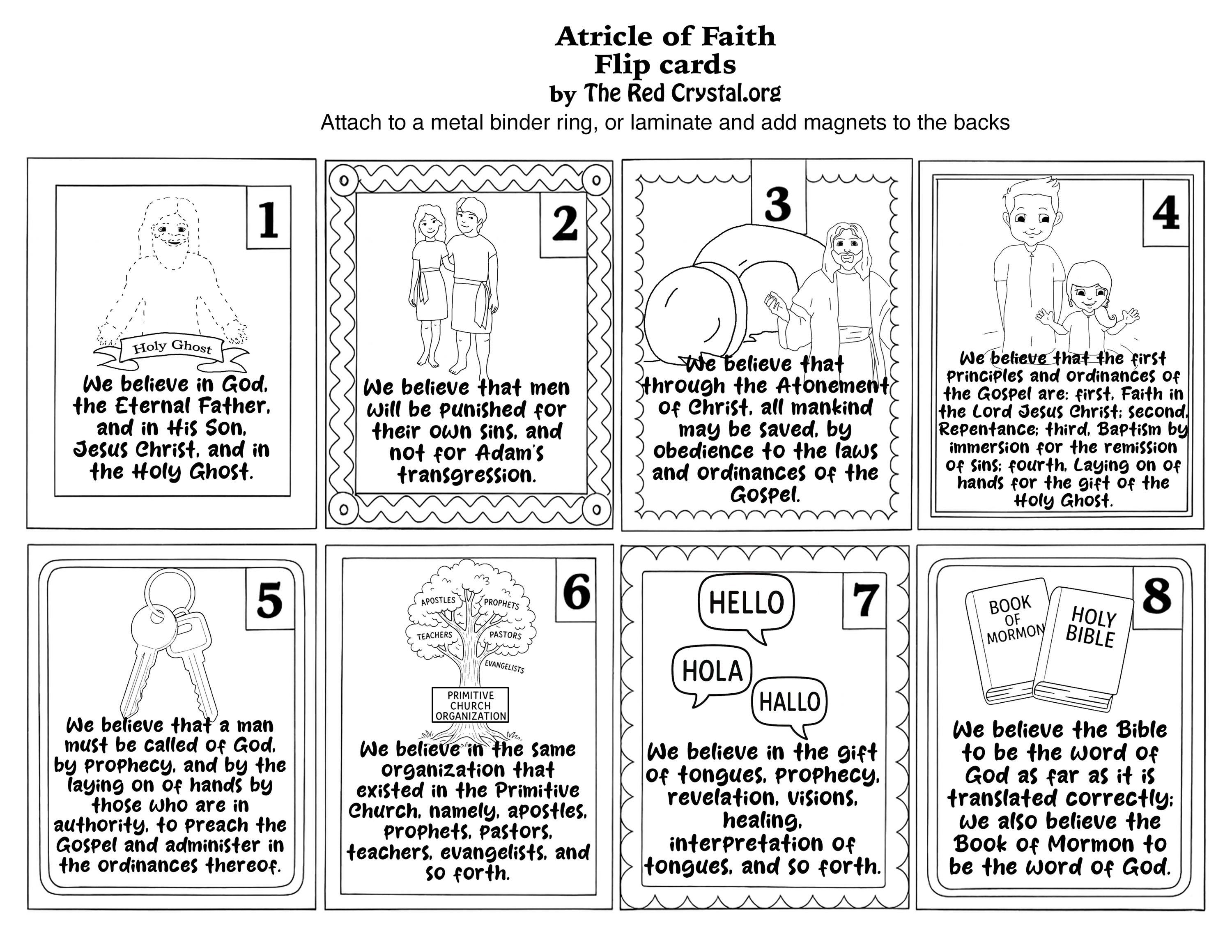13 Articles of Faith, Flip Book or Flash Cards, Nice Pictures, Mark off ...
