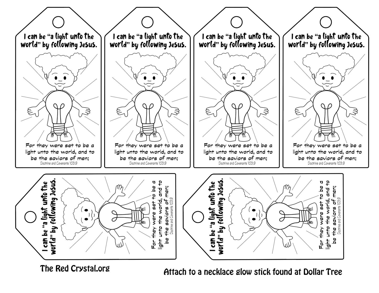 Glow Stick Gift Tag: LDS Religious Primary - "light Unto the World" - Etsy