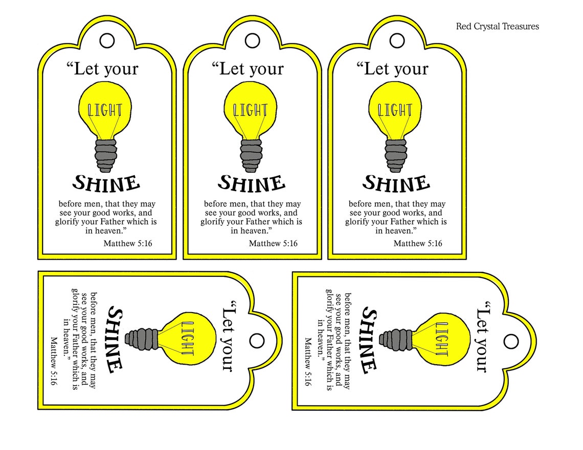 Glow Stick Gift Tag, Let Your Light Shine Matthew 5:16, Come Follow Me ...