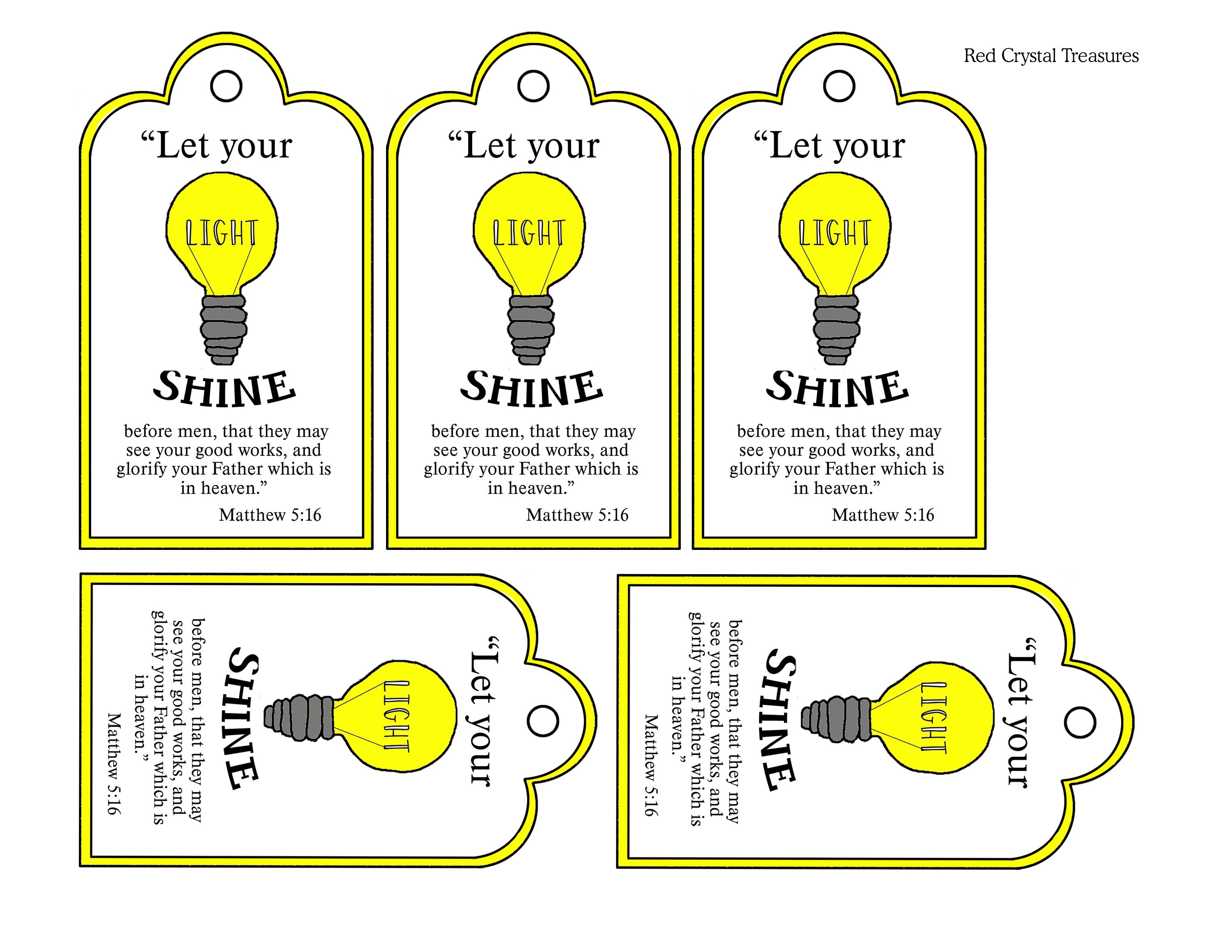 Glow Stick Gift Tag, Let Your Light Shine Matthew 5:16, Come Follow Me ...