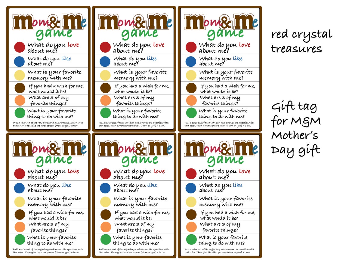 M&M, Mom and Me, Mother's Day Game for Children and Their Mom's - Etsy