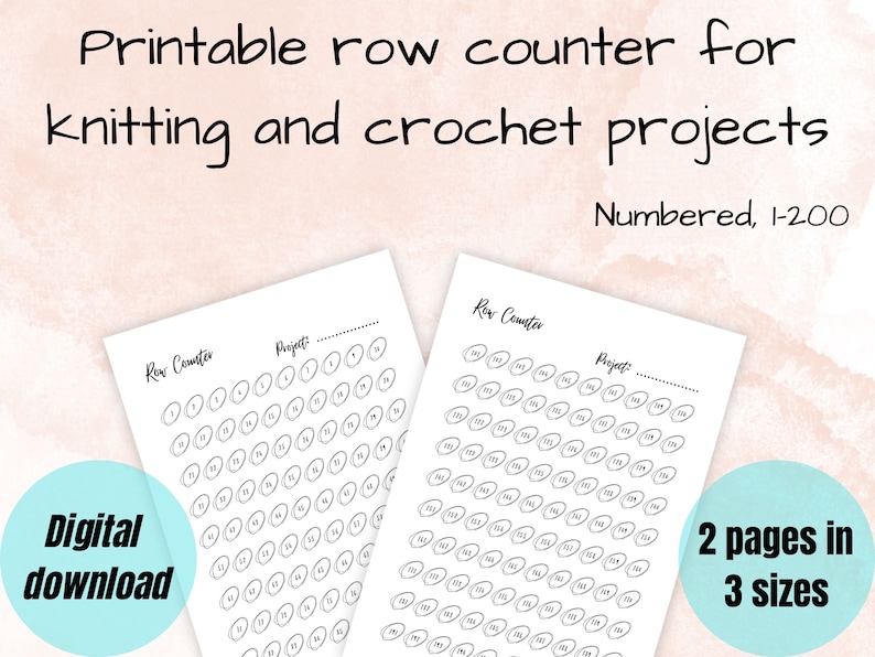 Printable Row Counter for Crochet and Knitting, Digital Download, Basic ...