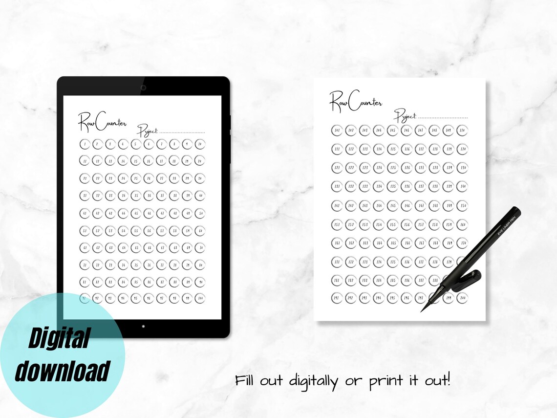 Printable Numbered Row Counter for Crochet and Knitting, Digital ...