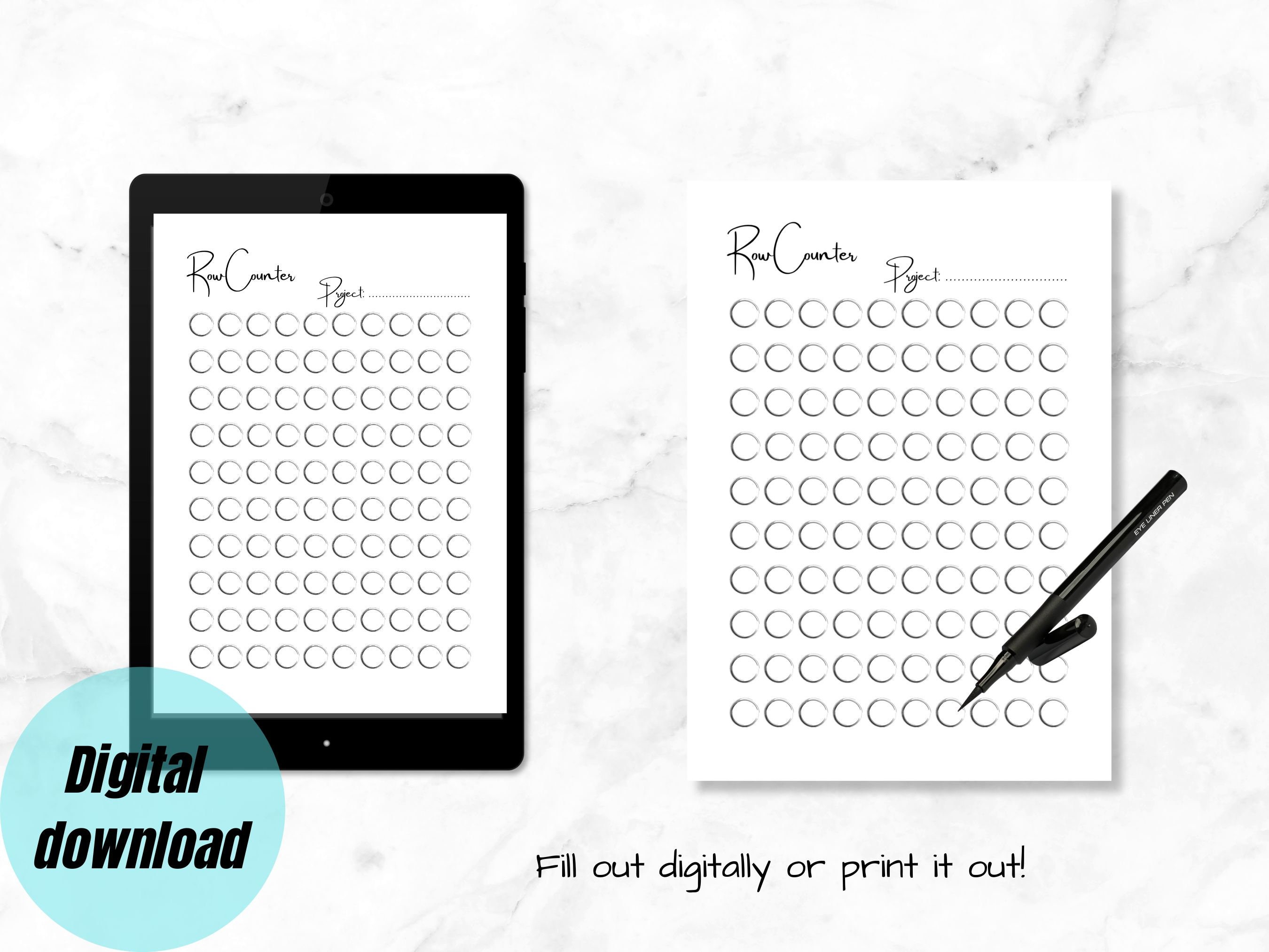 Basic Printable Row Counter for Knitting and Crochet, Digital Download ...