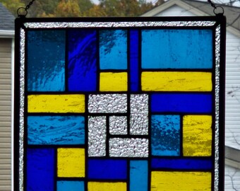 Iridescent Blue Stained Glass Panel Home Decor - Etsy