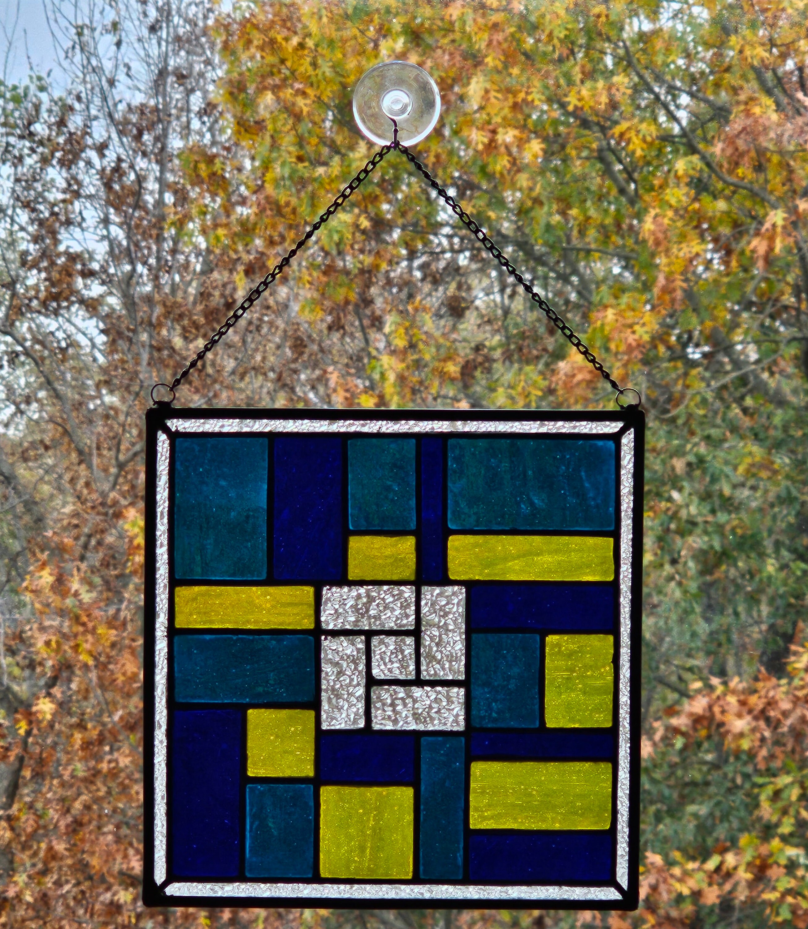 10 Inch Square Stained Glass Panel for Window Simple & Classic Design ...