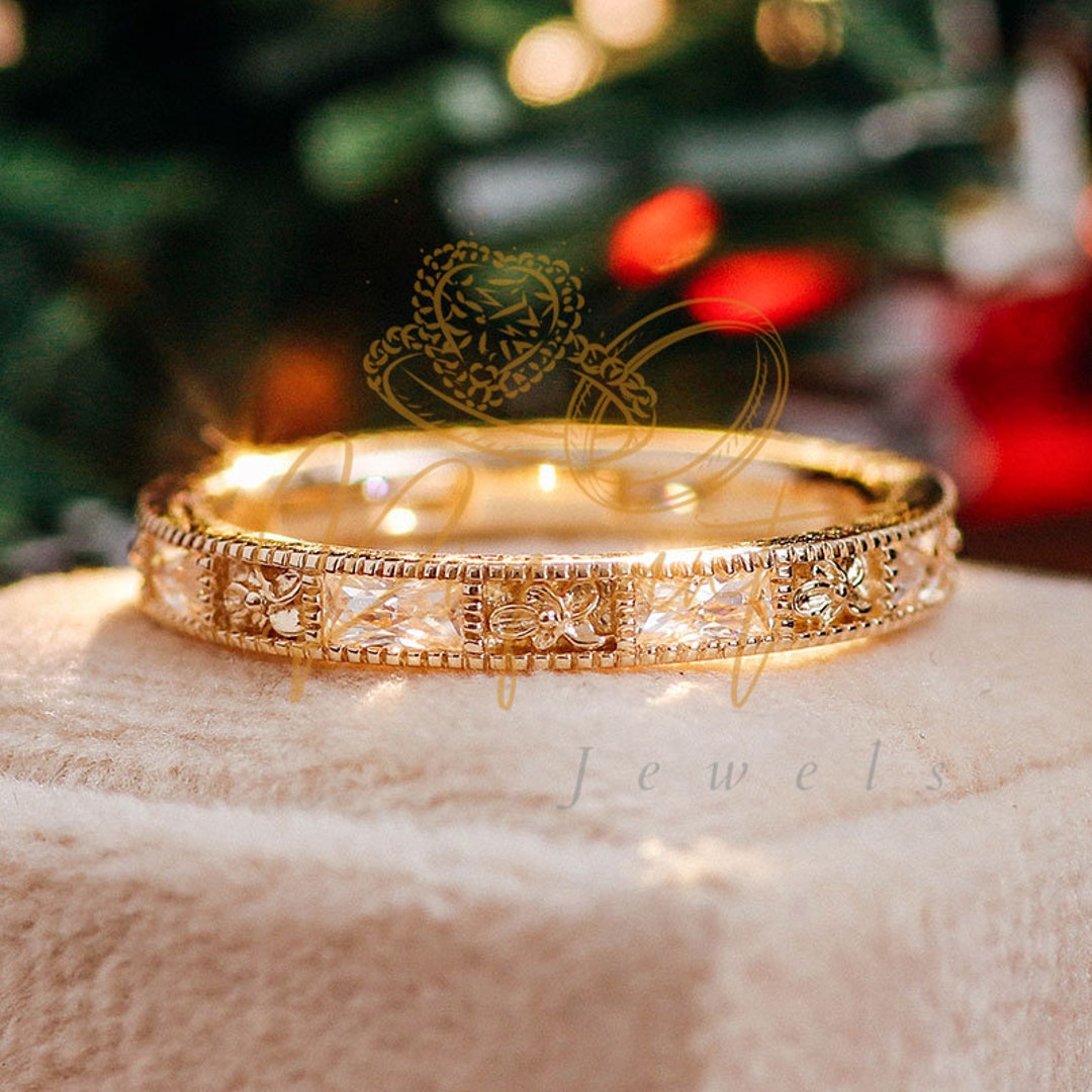 Dainty Radiant Stacking Ring, Gold Minimalist Ring, Moissanite Ring ...