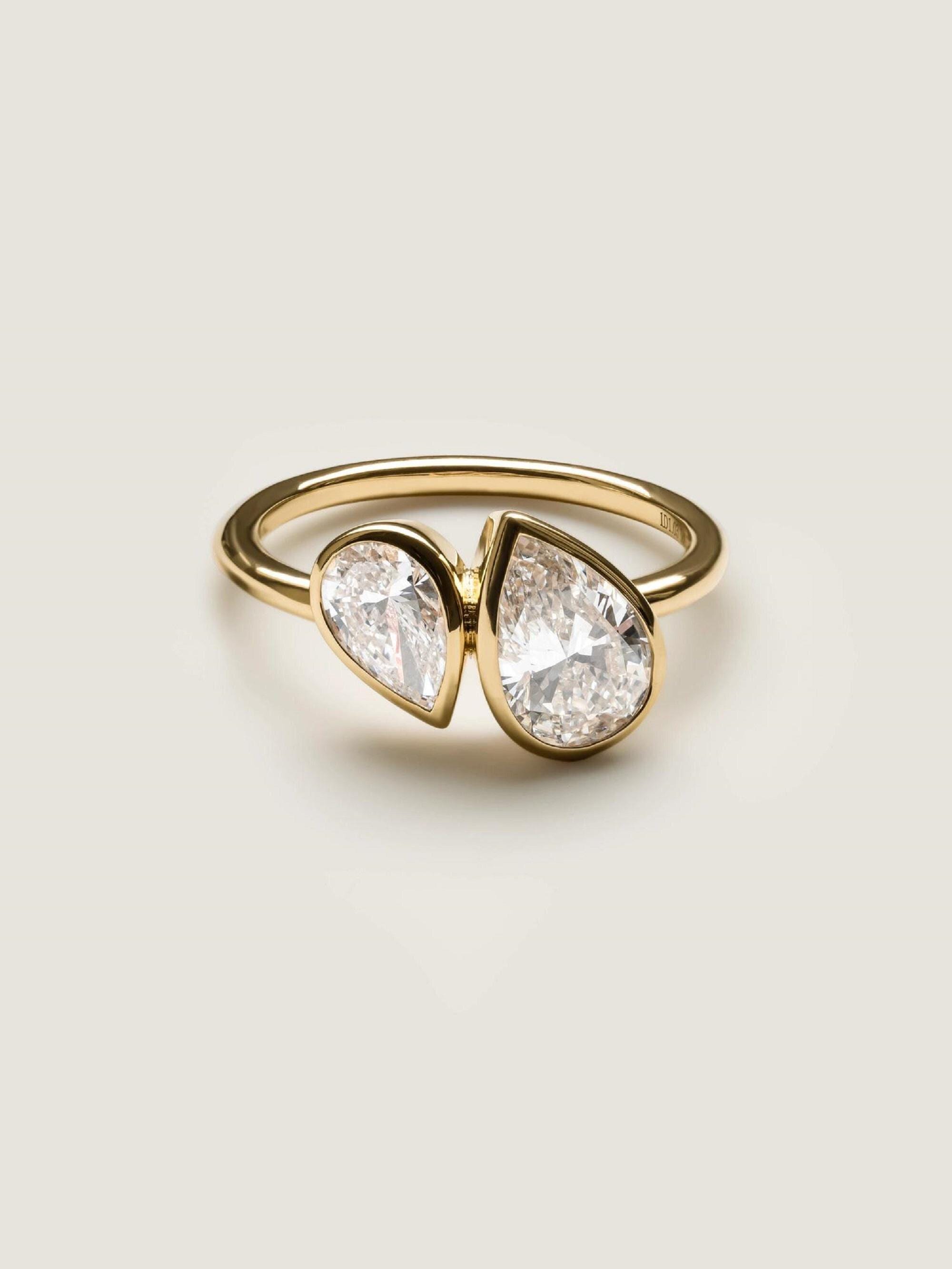 14k Solid Yellow Gold Toi Et Moi Ring,0.5 CT & 1.25 CT Pear Cut ...