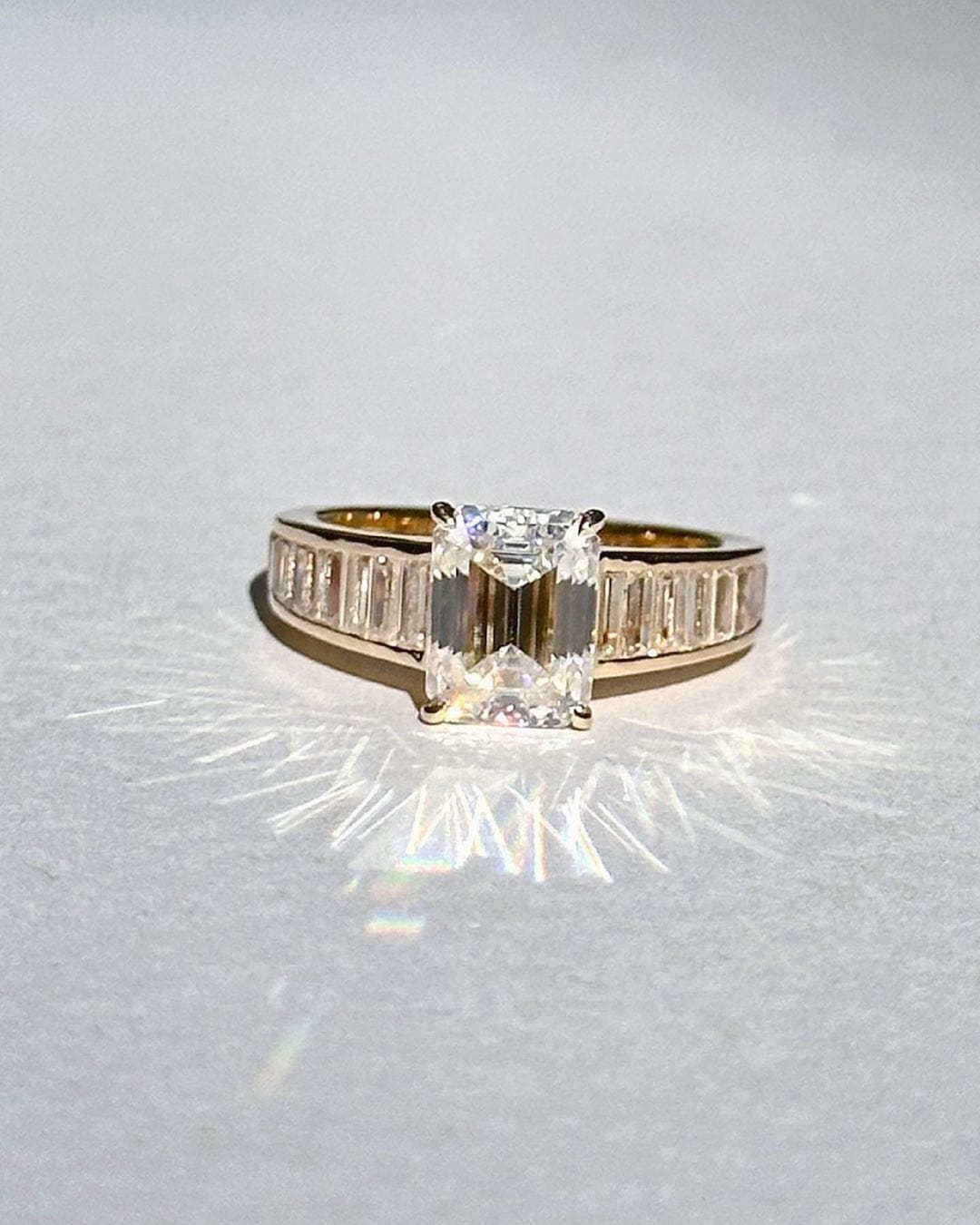 Vintage Art Deco 4.05 TC Emerald Cut Solitaire,14k Solid Yellow Gold ...
