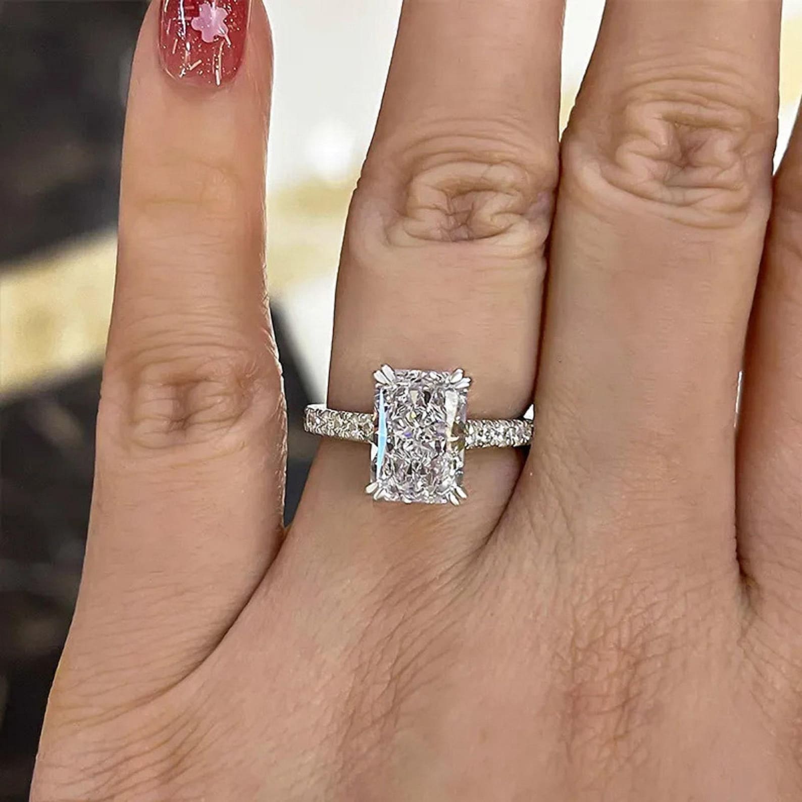 Hybrid 6.03 CT Iced Out Radiant Solitaire Ring-elongated Radiant Cut ...