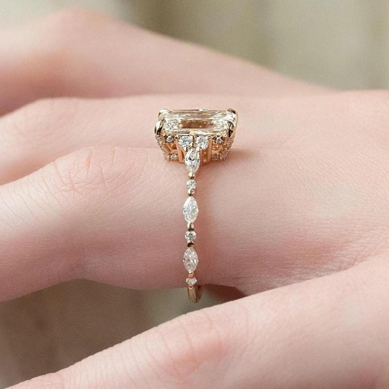 Hidden Halo Radiant Cut Ring, 3.30ct Radiant Cut Moissanite Diamond ...