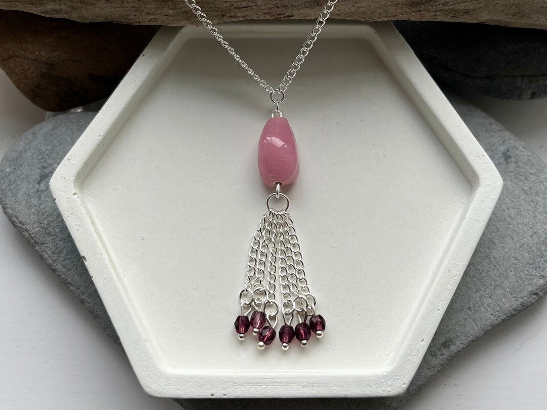 Pink Bead Jellyfish Pendant Necklace, Silver Plated Chain, Sea Life ...