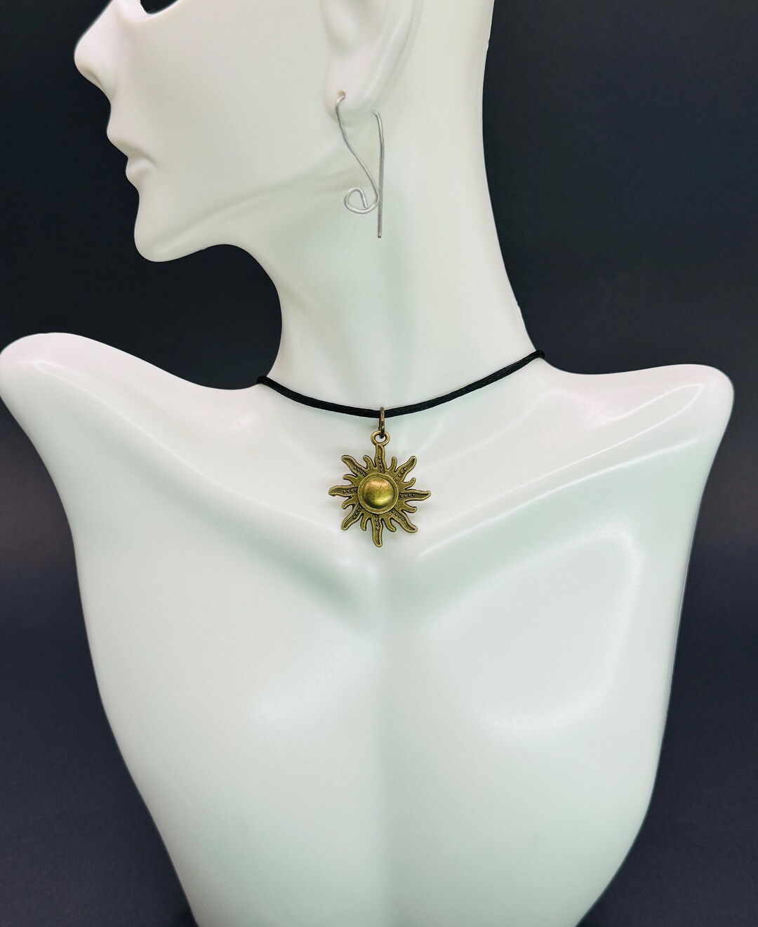 Sun Choker, Sun Y2K Necklace, Sun Charm Necklace, Black Cord Necklace ...