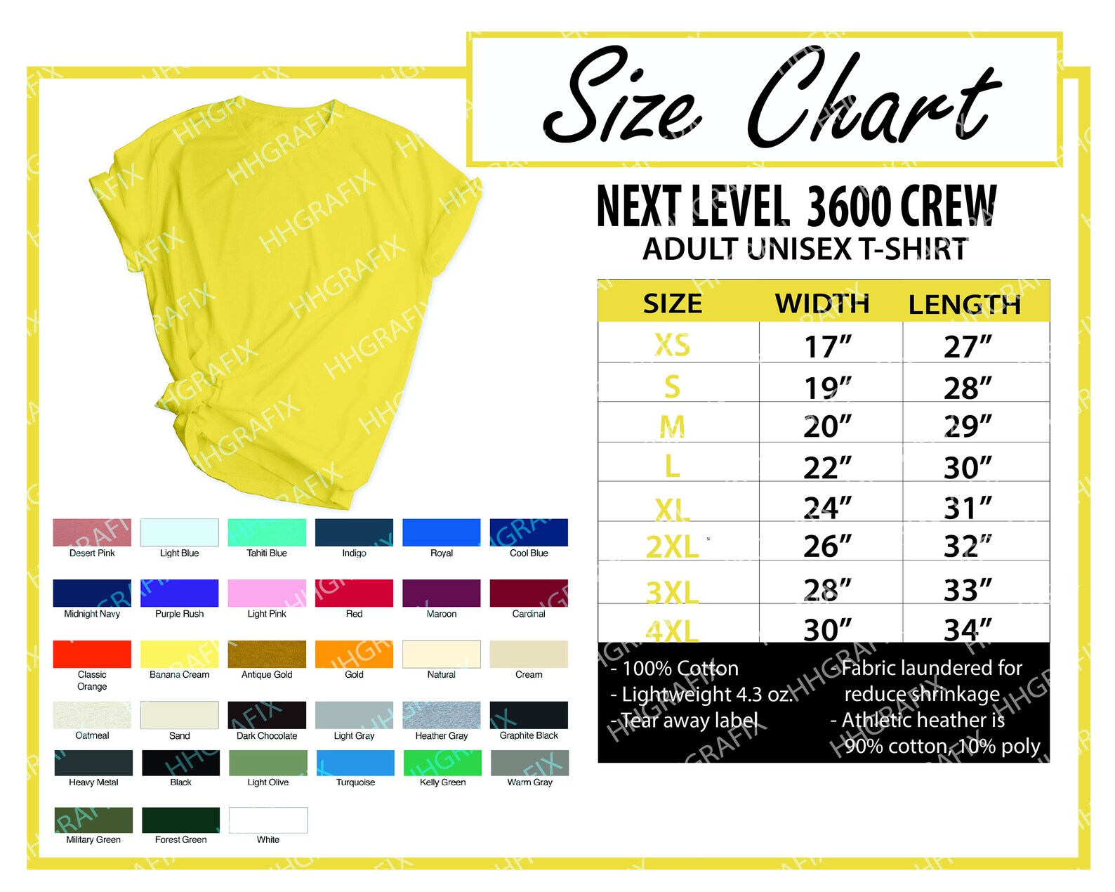 Next Level Size Chart Color Chart Next Level 3600 Next Etsy Uk