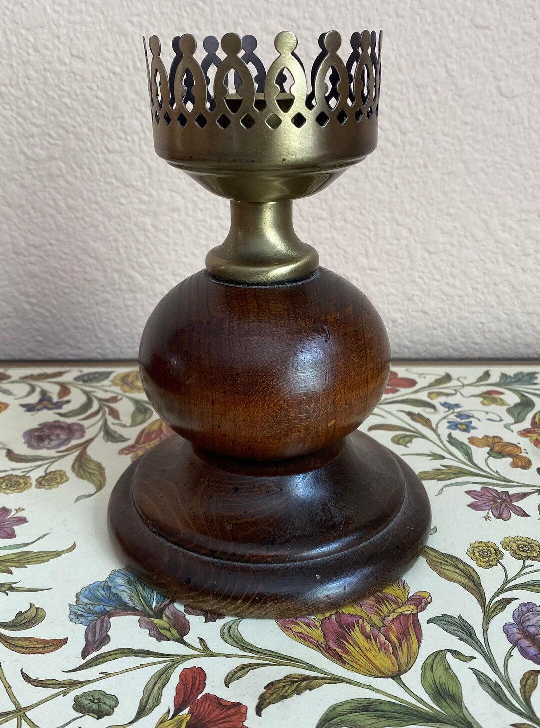 Wood and Brass MCM Candle Holder - Etsy