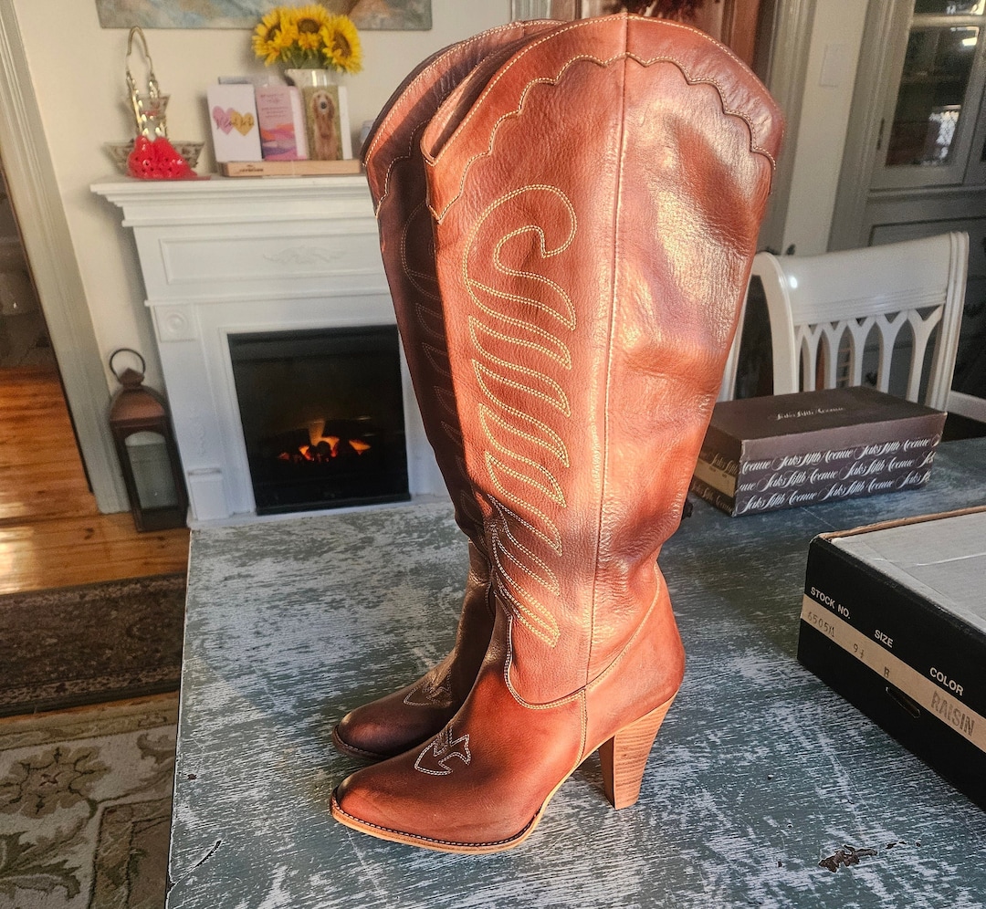 Vintage Women's High Heel Cowboy Boots Size 10 M/leather Cowgirl Boots ...