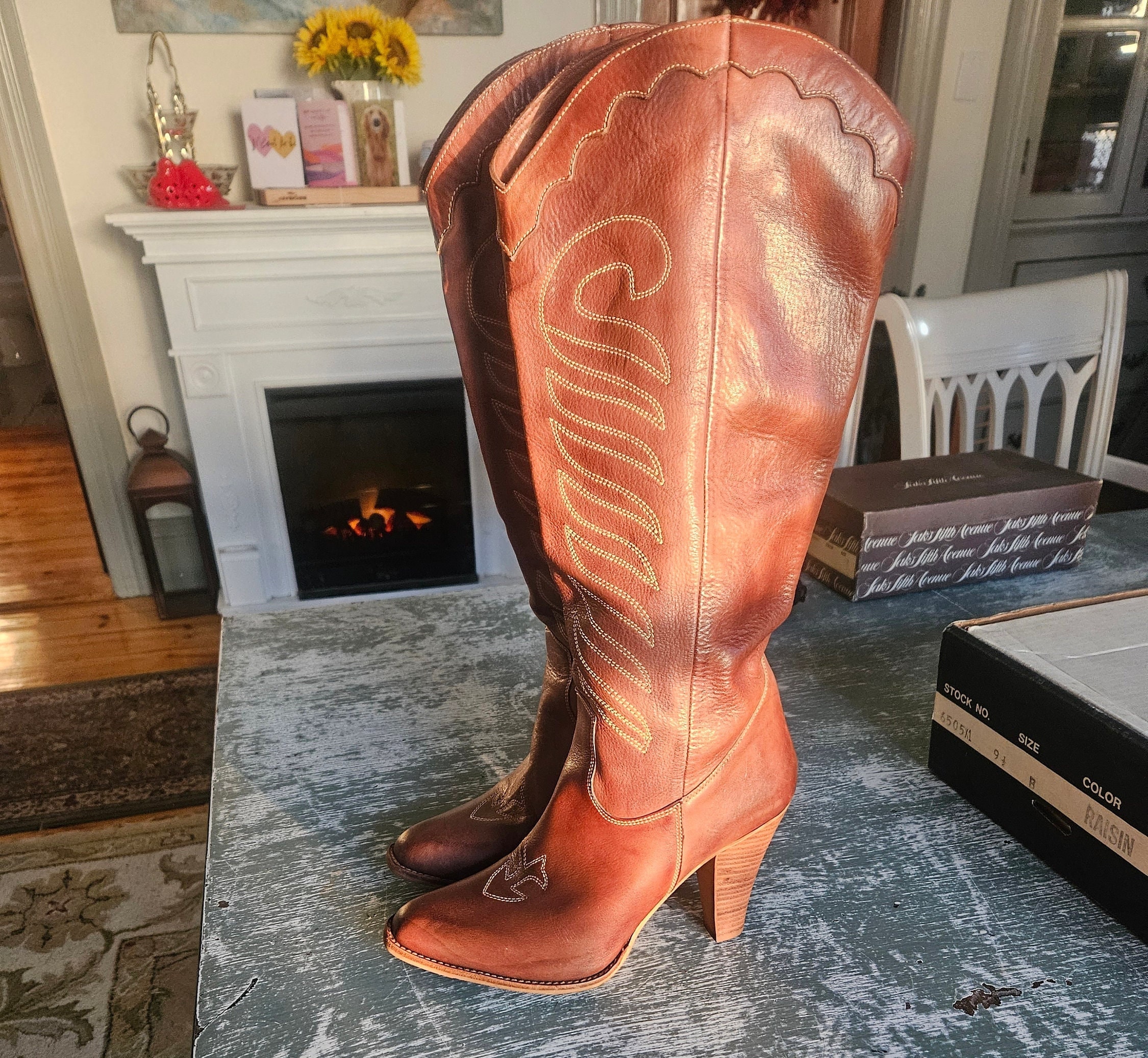 Vintage Women's High Heel Cowboy Boots Size 10 M/leather Cowgirl Boots ...