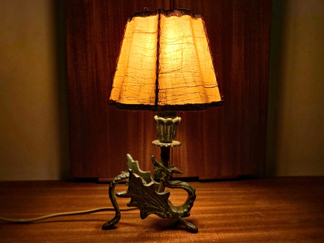 Vintage Winged Serpent Table Lamp Art Deco Bronze Antique Fantasy Home ...