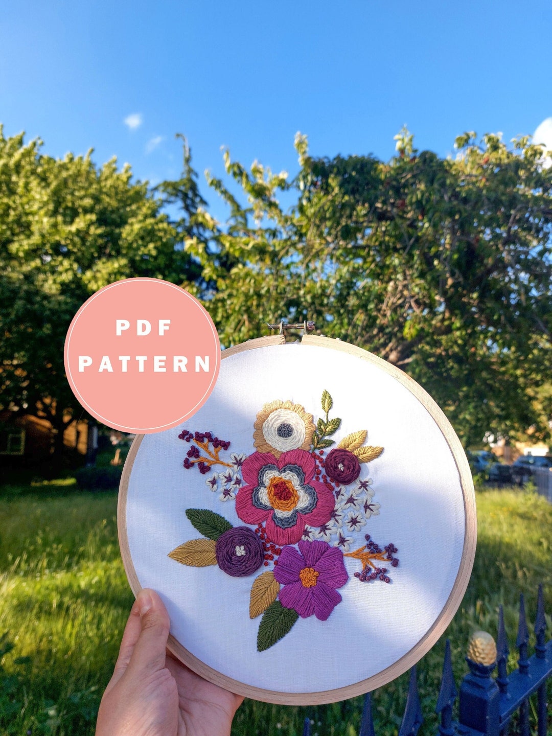 Floral Hand Embroidery Design, Digital Download PDF File for Beginners ...