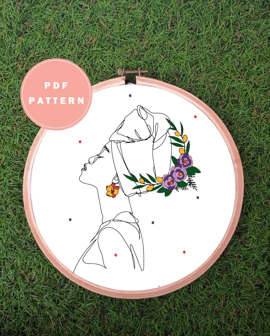 Flower Girl Hand Embroidery Line Art PDF Pattern Digital - Etsy