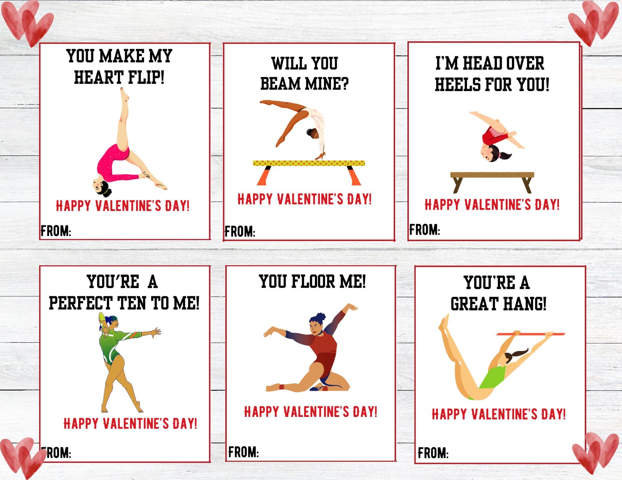 Gymnastics Valentines Day Cards - Printable Bundle - for Kids ...