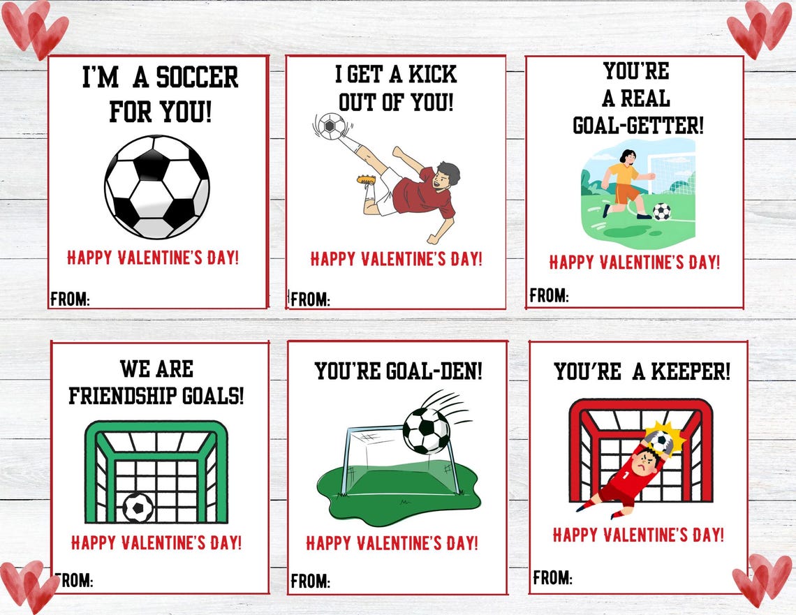 Soccer Valentines Day Cards - Printable Bundle - for Kids - Soccer ...