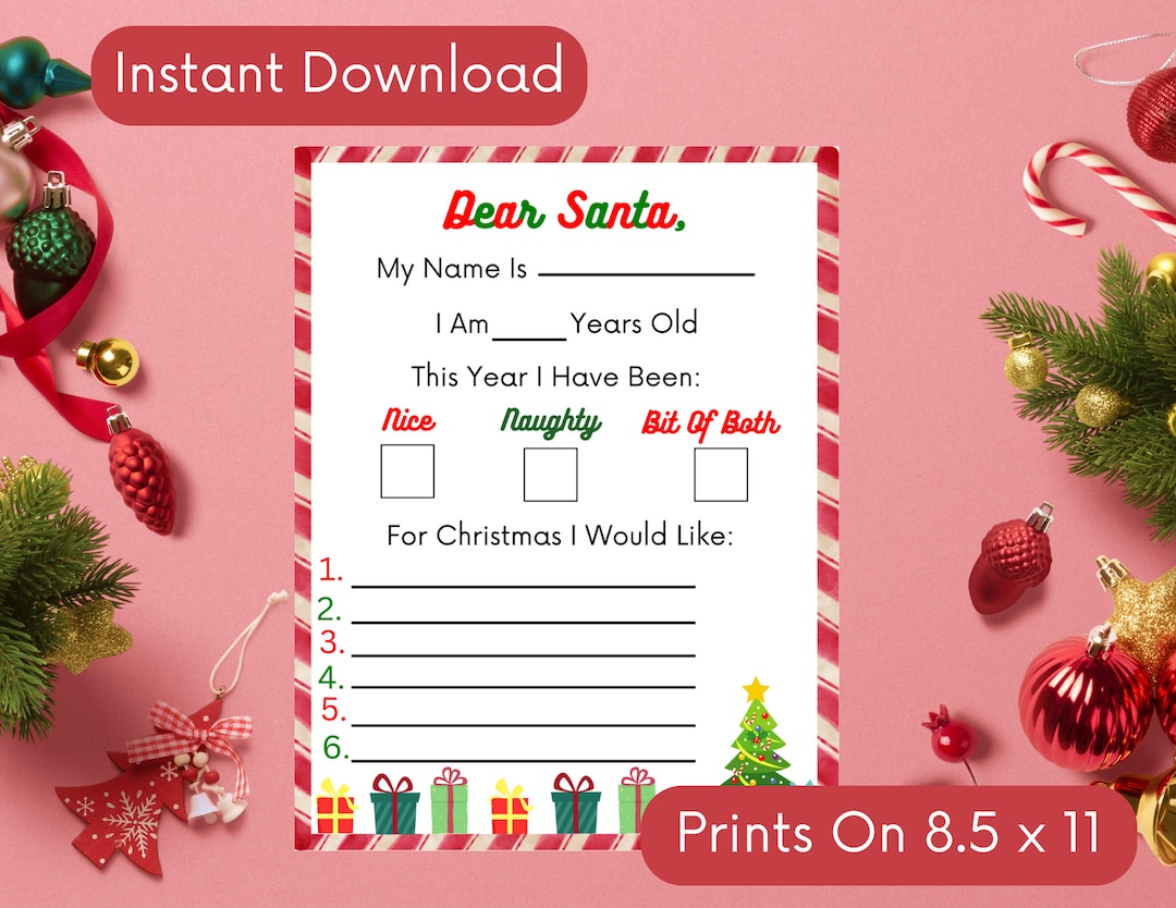 Letter to Santa - Christmas Printable - Kids Wish List - Etsy