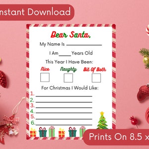 Letter to Santa Christmas Printable / Kids Wish List - Etsy