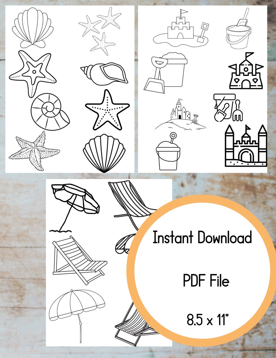 Summer Beach Coloring Pages, Children Coloring Sheets, Summer Activity ...