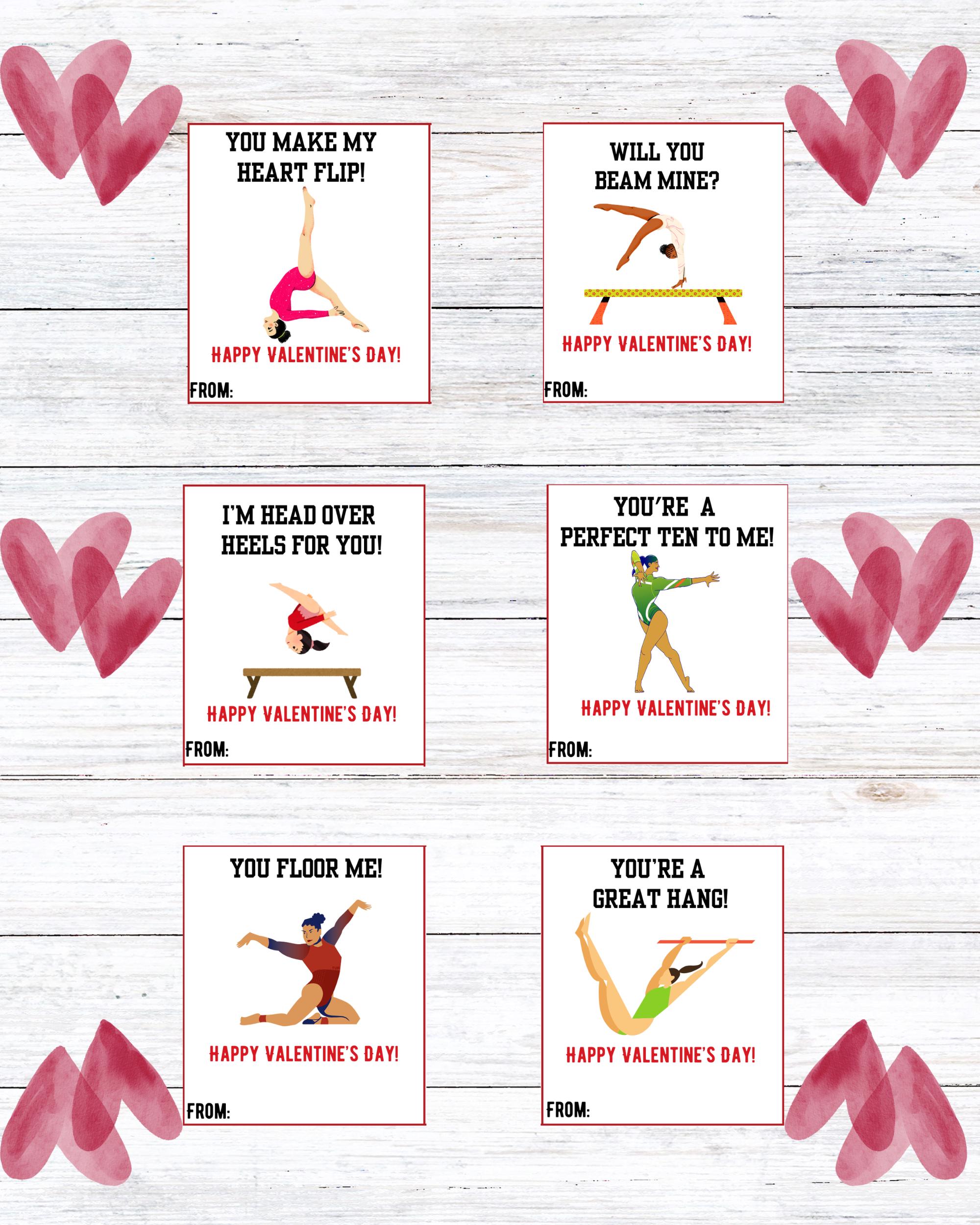 Gymnastics Valentines Day Cards - Printable Gymastics Bundle - for Kids ...