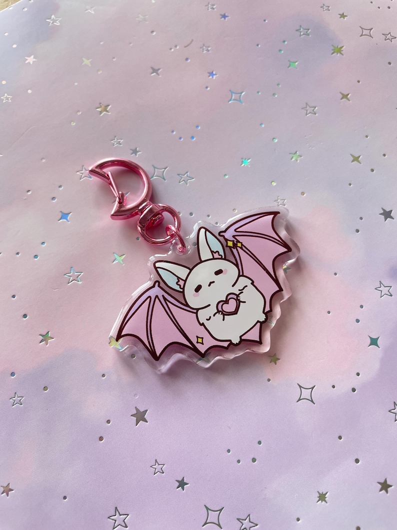 Bat Magical Moon Keychain | Kawaii Transparent Acrylic Keychain ...
