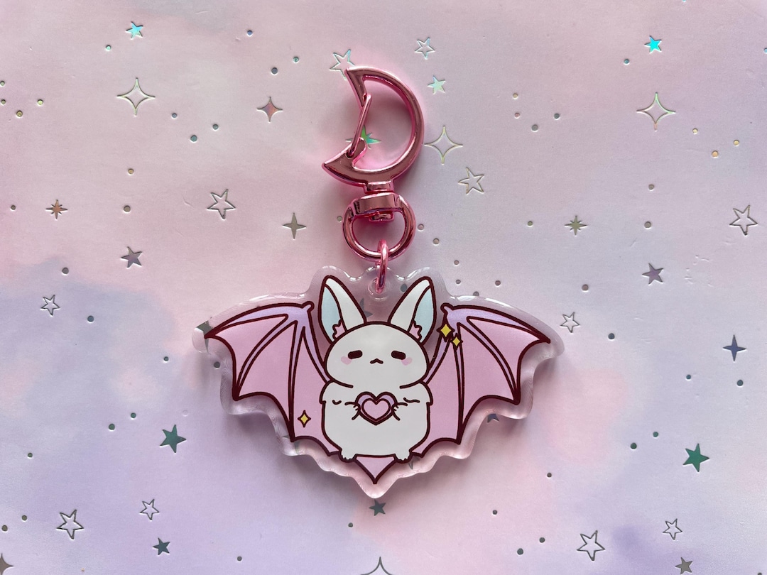 Bat Magical Moon Keychain Kawaii Transparent Acrylic Keychain Halloween ...